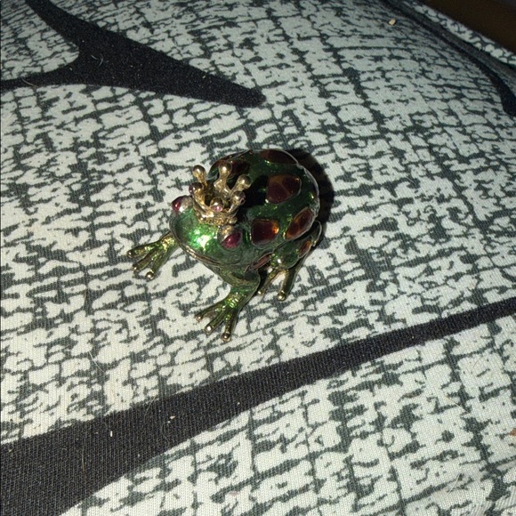 Accents | Whimsical Green And Gold Frog Prince Trinket Box Monet | Poshmark